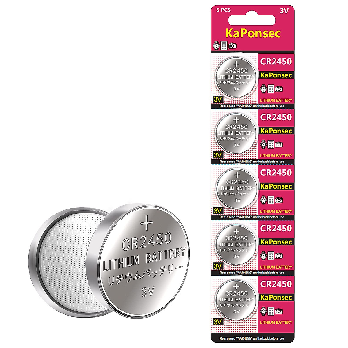 KaPonsec 5PC CR2450 2450 Battery 3V Lithium Battery