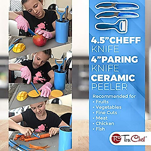 TruChef Kids Knife Set For Cooking – 5 Piece Kids Cook Set in Blue – Kids Cooking Supplies with Kids Chef Knife, Kids Paring Knife, Kids Peeler, Kids Serrated Knife & Universal Holder