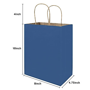 bagmad 100 Pack 8x4.75x10 inch Medium Blue Gift Paper Bags with Handles Bulk, Kraft Bags, Craft Grocery Shopping Retail Party Favors Wedding Bags Sacks (Blue, 100pcs)