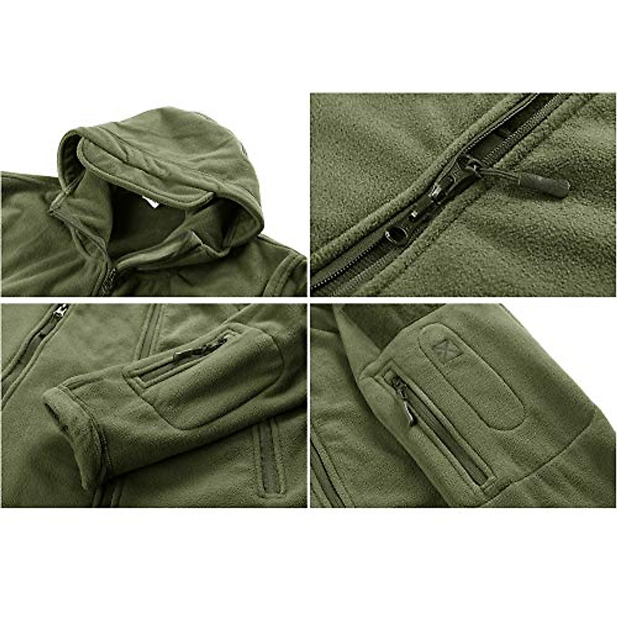 CRYSULLY Men's Tactical Front Zip Fleece Lining Hunting Mountaineering Jacket Windbreaker Coat Army Green