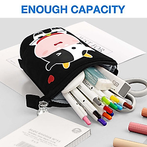 Cute Standing Pencil Case for Kids, Pop Up Pencil Box Makeup Pouch, Christmas Gift Kids Canvas Pen Holder Organizer Cosmetics Bag, Kawaii Stationary (Baby Cow)