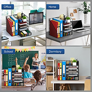 Desk Organizers and Accessories - 5-Tier Desk Organizer Office Supplies with File Holder, Sliding Drawers & Pen Holder, Desktop File Organizer and Storage for Office, School, Home