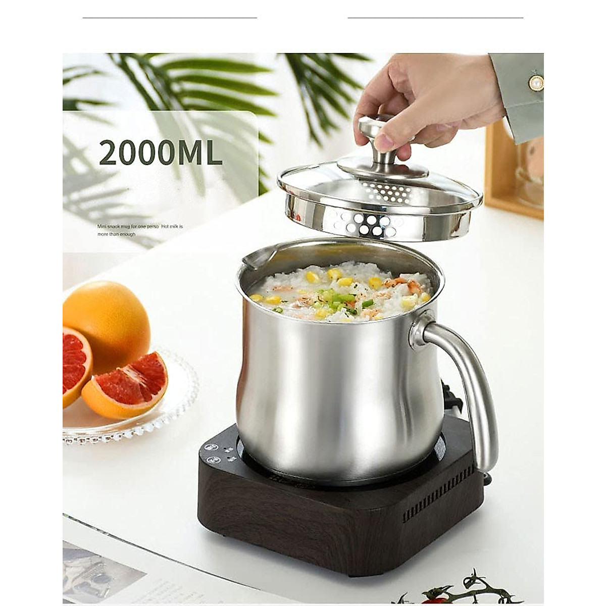 KLLKR 1.8 Quart Stainless Steel Milk Pot with Pour Spout, Saucepan with Lid, No Coating, Reinforced Stainless-Steel Handle for Boiling Milk, Sauce, Gravies