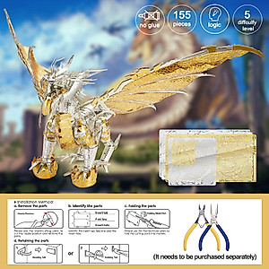 Piececool 3D Metal Puzzles for Adults, Glorystrom Dragon 3D Metal Model Kits, Brain Teaser Puzzles DIY Assembling Crafts for Stress Relief, Great Birthday Gift