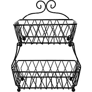 Sorbus Fruit Basket Display Stand, 2-Tier, for Vegetable, Fruit & Bread Counter Storage for Kitchen, Bathroom, Rectangular Antique Metal (Black)