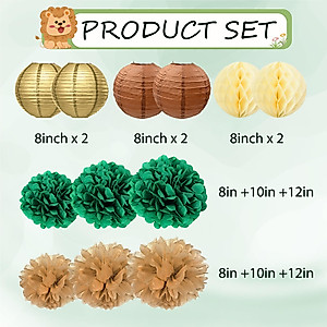 HappyField Woodland Animals Birthday Party Decorations Woodland Animals Baby Shower Decorations for Boy or Girl Rustic Gold Green Tan Brown Tissue Poms Paper Lanterns Gender Neutral Baby Shower Decor