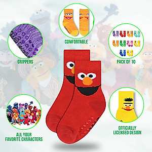 Sesame Street Toddler Socks with Grippers, Non Slip Socks for Kids
