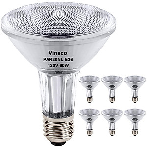 Vinaco PAR30 Long Neck Halogen 60W 120V, Long Lasting 6 Pack PAR30L Flood Light Bulb, PAR30 Dimmable, High Output 1000LM with PAR30 E26 Warm White 2800K Indoor Outdoor PAR30LN