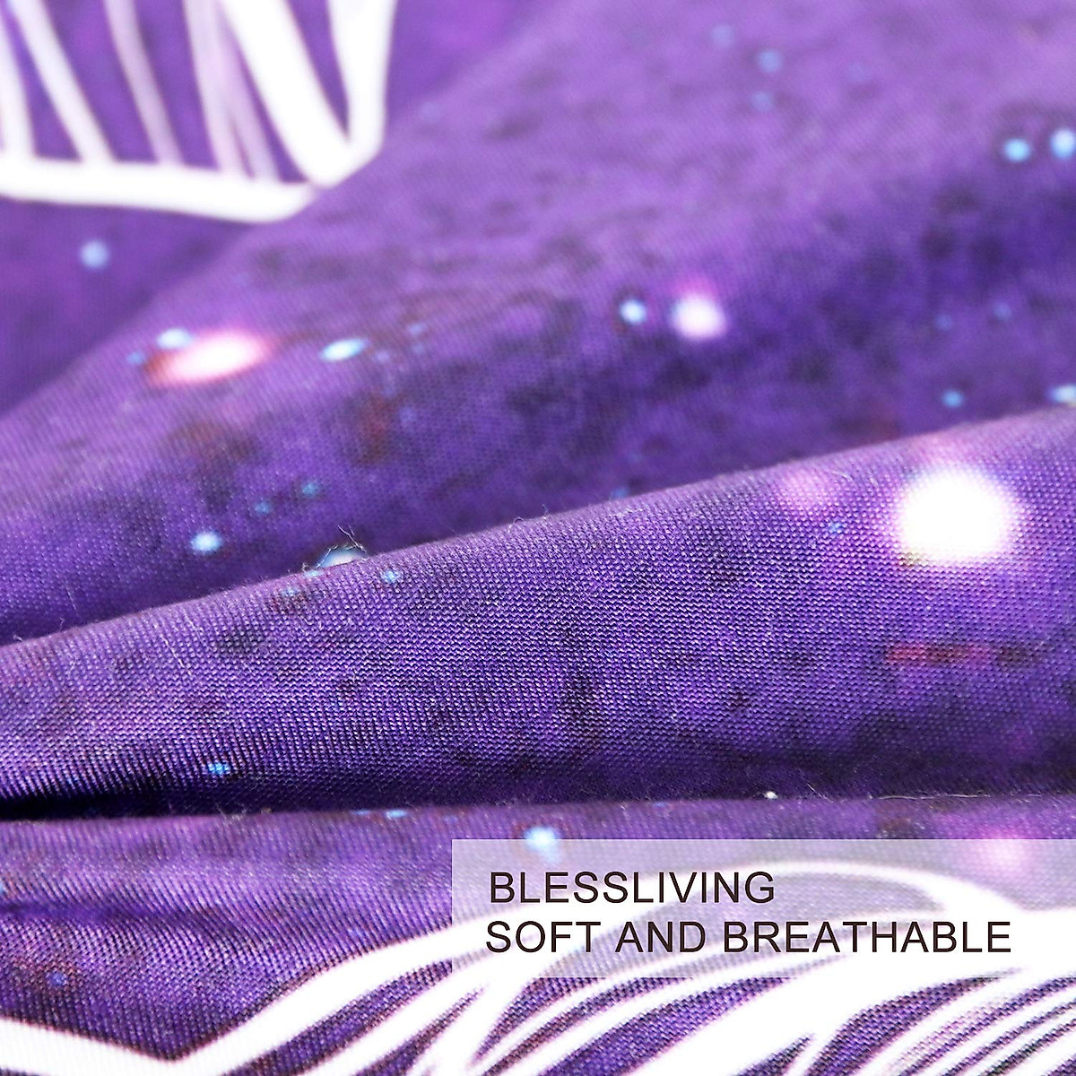 BlessLiving Star Galaxy Bedding Crescent Moon Duvet Cover Purple Pink Bedding 3 Pieces Feather Design Quilt Cover Space Comforter Cover Set (Full)