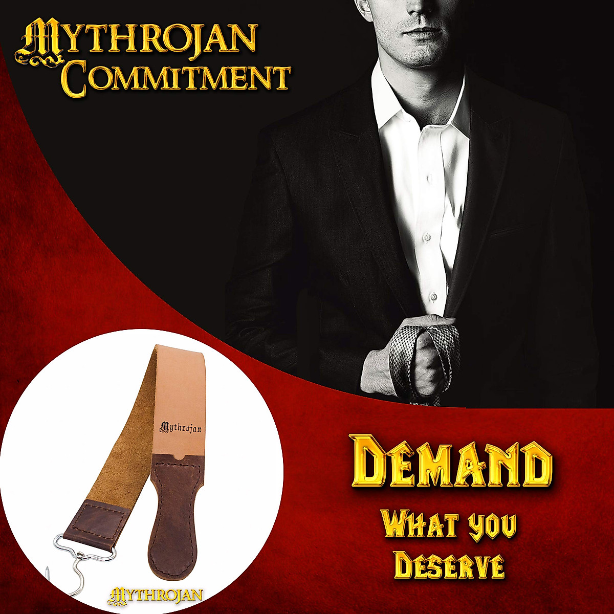 Mythrojan Straight Edge Razor Strop Leather Sharpening Strap for Straight Razor