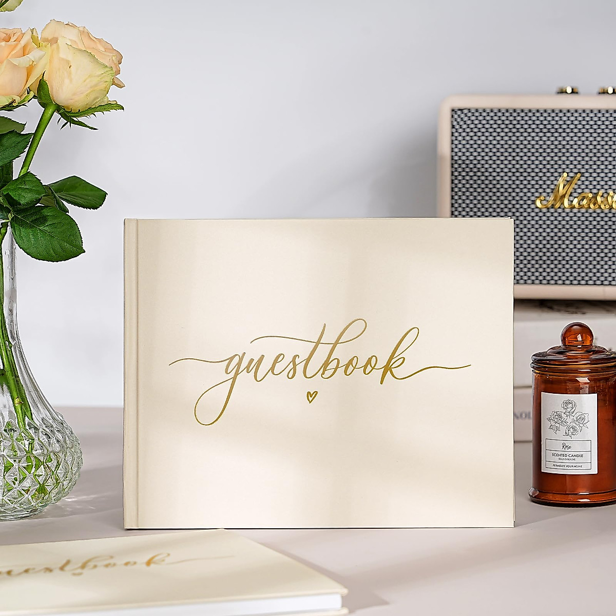 Elegant Guest Book - Polaroid Guest Book for Special Events, 9.2'' x 7.3'', 55 Sheets/110 Pages, Photo Guest Book with Inner Pocket, 2 Photo Sticker Sheets, 110 Pages for Sign in and Photos