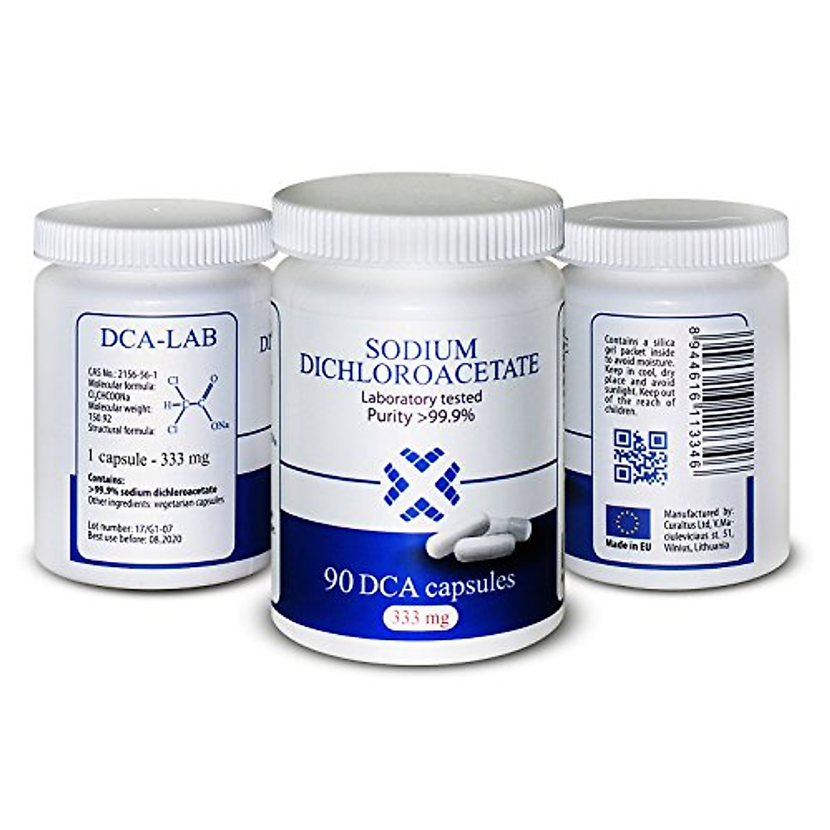 DCA - Sodium Dichloroacetate 333mg - Purity >99.9%, Made in Europe, by DCA-LAB, Certificate of Analysis Included, Tested in a Certified Laboratory, 90 Capsules