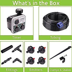 Raindrip R560DP Automatic Drip Irrigation Watering Kit with Timer for Containers and Hanging Baskets, Waters up to 20 Plants, Includes Timer with Customizable Settings and 20 PC Drippers,Black