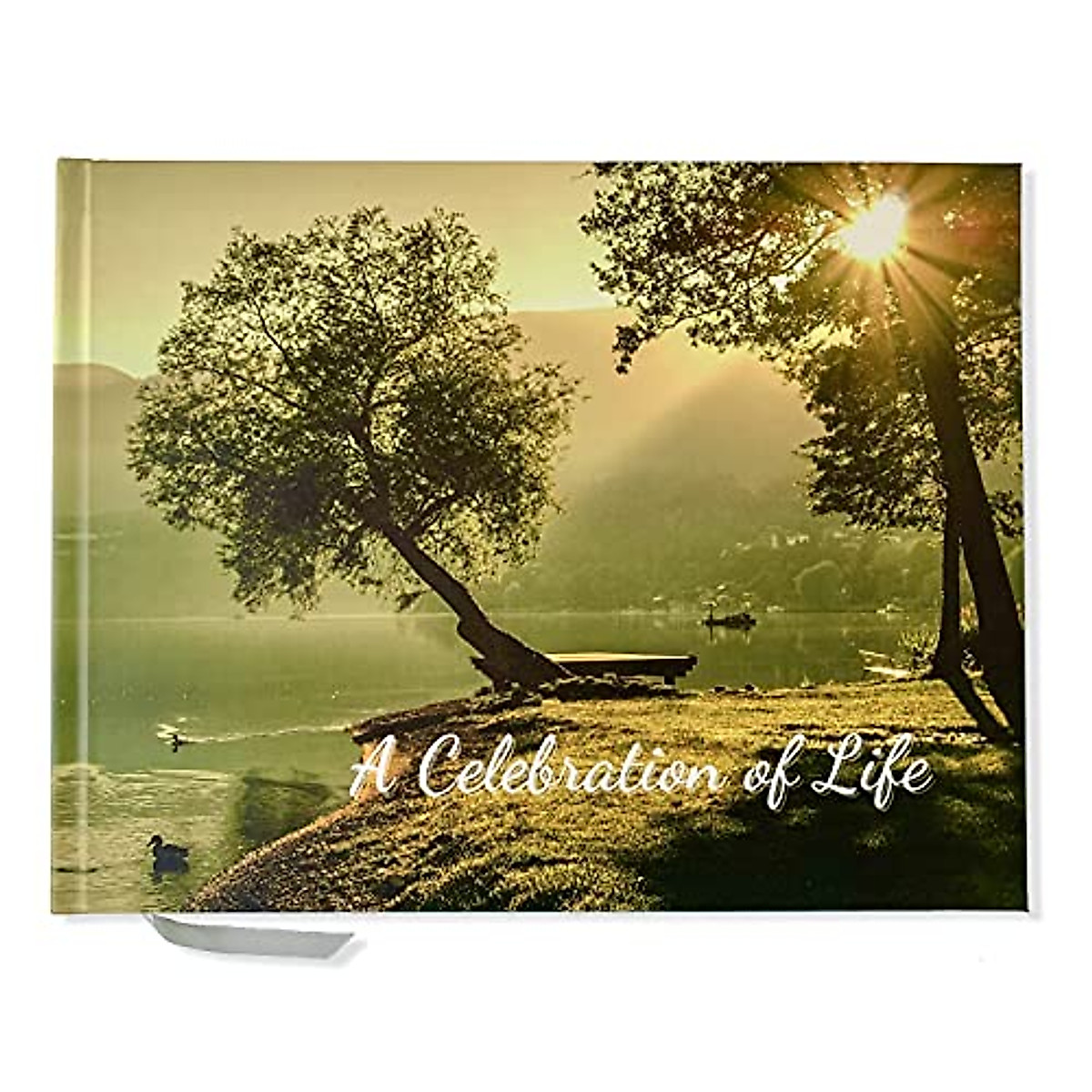 Funeral Guest Book | Memorial Guest Book | Guest Book for Funeral Hardcover | Guestbook for Sign in, Celebration of Life Memorial Service | Funeral Guest Sign Book with Memory Table Card Sign Included (Tree & Lake)