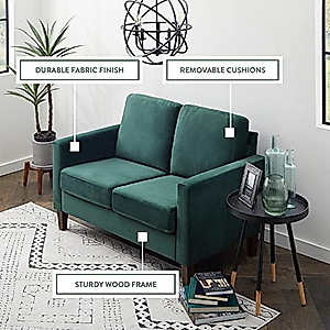 Edenbrook Archer Upholstered Loveseat - Green Velvet Loveseat - Living Room Furniture - Small Loveseat - Mid Century Modern Loveseat - Seats Two
