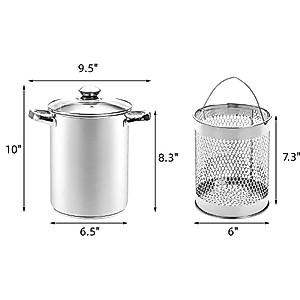 AVLA Asparagus Pot, 4 Quart Stainless Steel Steamer Cooker, Vegetable Asparagus Cooker with Removable Basket and Lid for Pasta, Spaghetti, Boiled Eggs, Shrimp, Oil Deep Fry Pan for French Fries