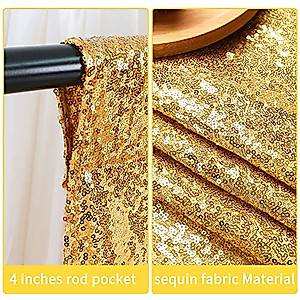 Blxsif Gold Sequin Backdrop Curtains - 4 Panels 2.5x8FT Glitter Gold Photo Backdrop Party Wedding Baby Shower Curtain Sparkle Photography Background