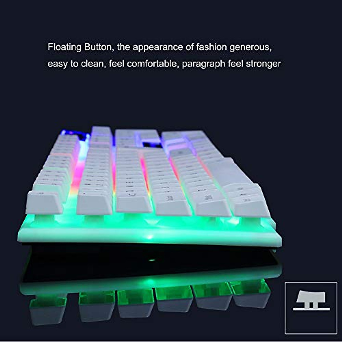 SUImeito Gaming Keyboard GT300 Colorful LED Illuminated Backlit USB Wired PC Rainbow Gaming Keyboard Mouse Set (White)