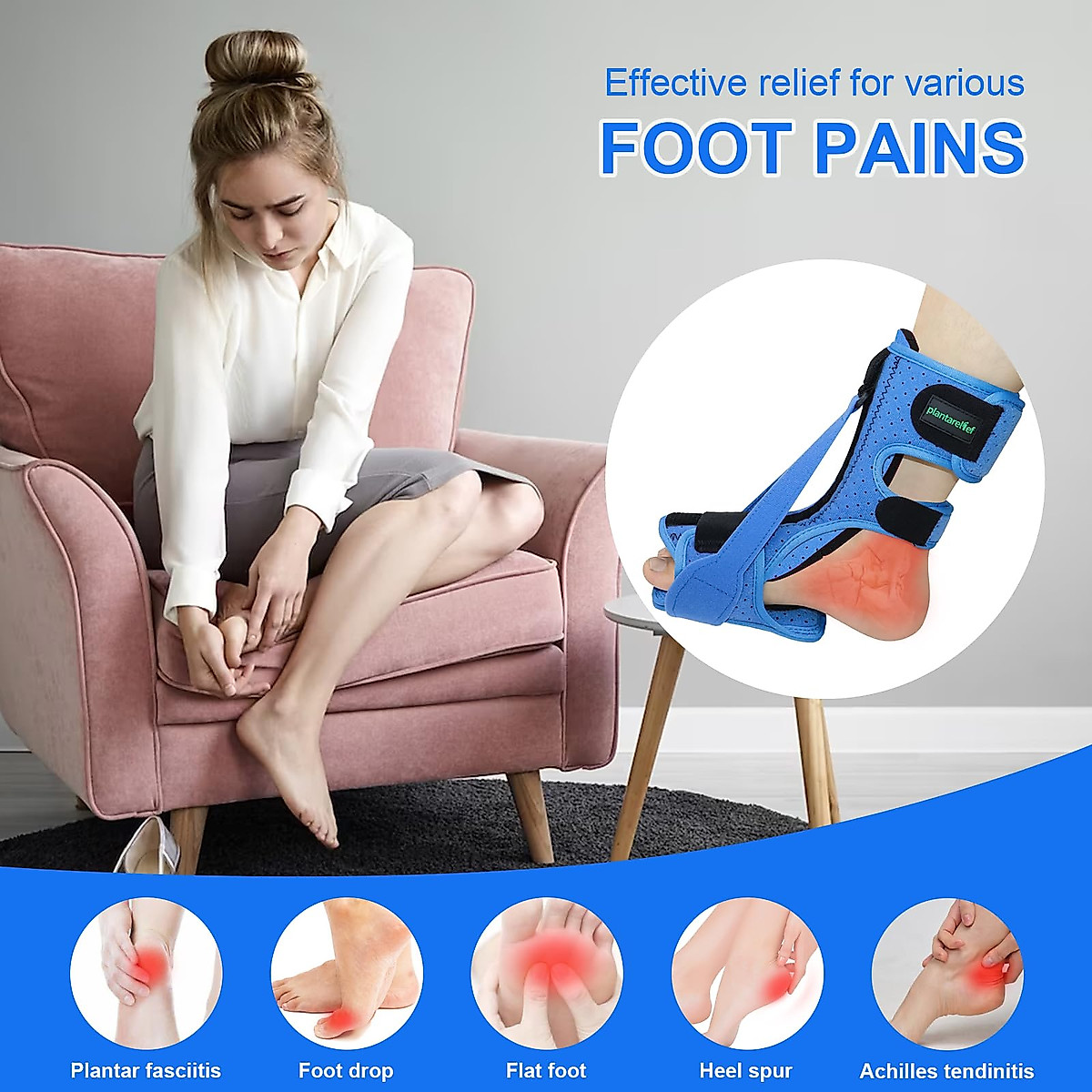 Plantarelief Plantar Fasciitis Night Splint: Plantar Fasciitis Relief Braces - Plantar Fasciitis Arch Support for Women Men - Dorsal Night Splints Relief Achilles Tendonitis Foot Drop Heel Pain