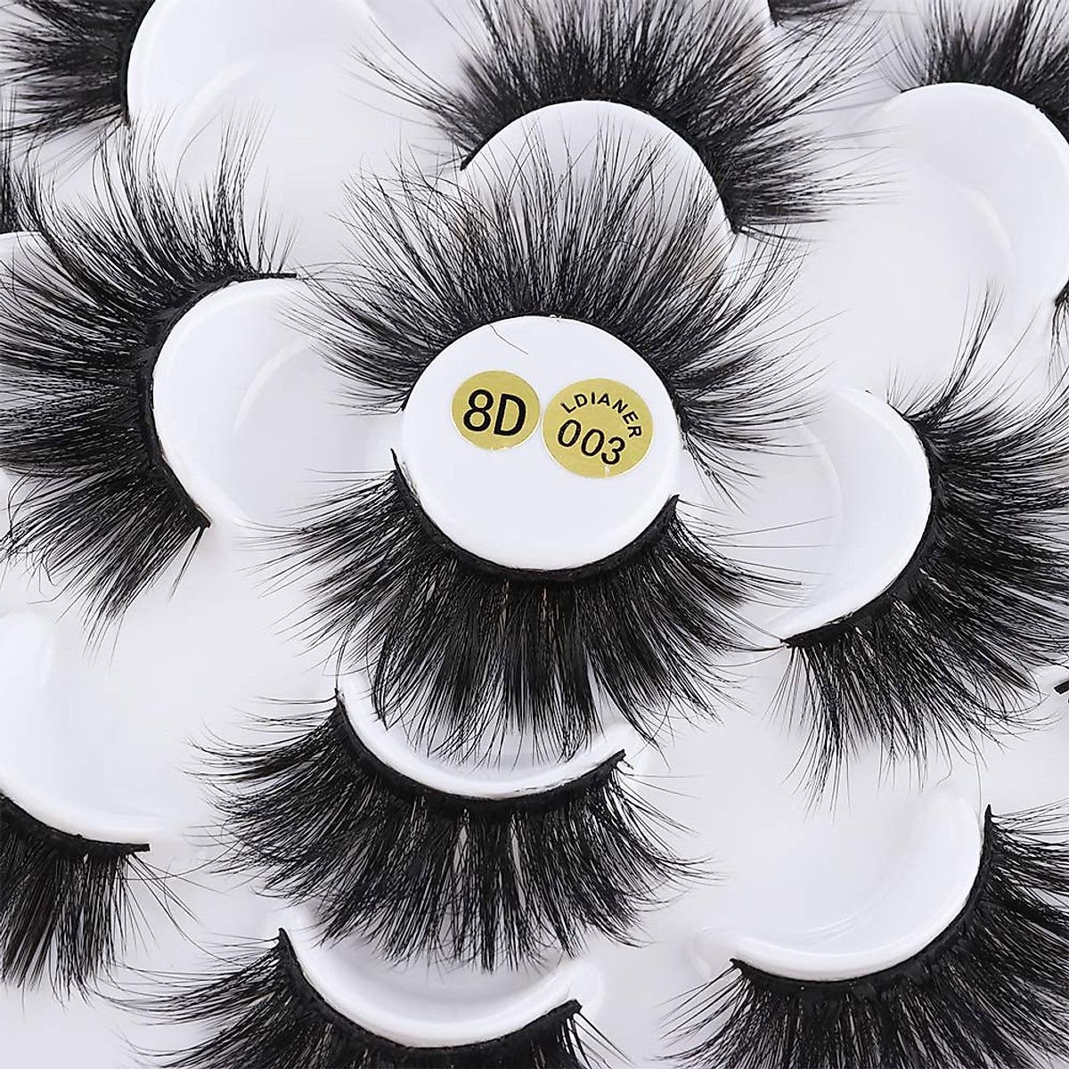 SKONHED 25mm False Eyelashes 8D Dramatic Look Mink Fluffy Long Hair Lashes 7 Pair Big Size Eyelashes (003）