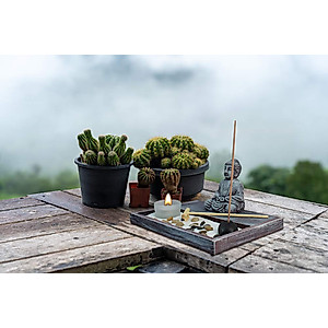 Zen Garden Deluxe Desk Meditation Garden Grey Buddha Statue with Rocks, Tea Light Holder, Rake, Incense and Incense Holder, Sand and Base - Peace & Tranquility (Candle Not Included)
