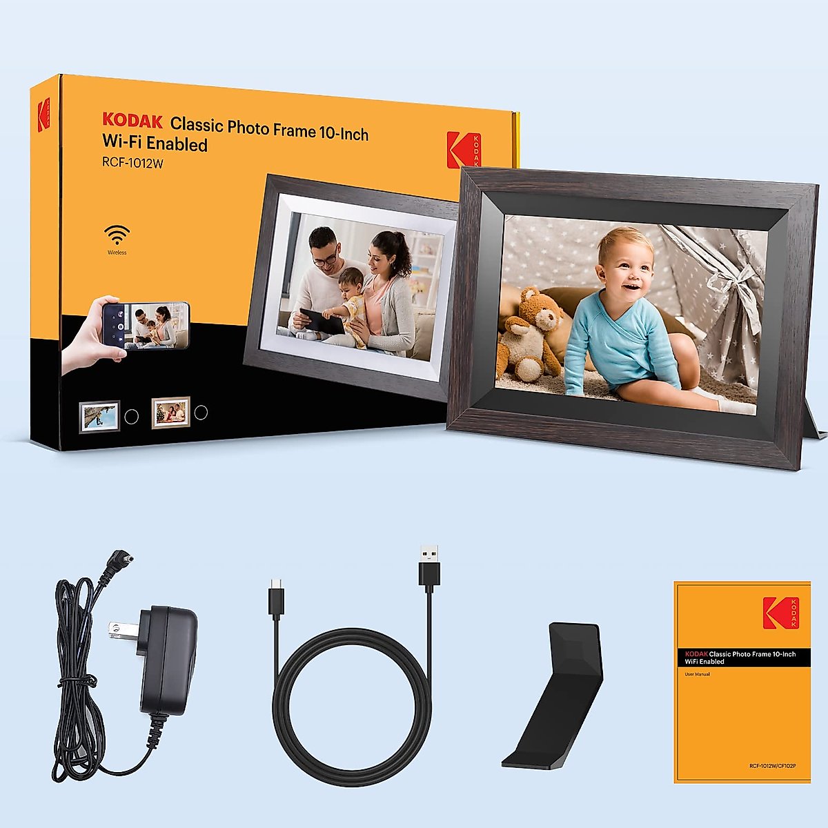 KODAK 10.1 Inch Smart WiFi Digital Picture Frame 1280x800 Touch Screen,Auto-Rotate, Built in 16GB Memory, Share Moments Instantly via Kodak App from Anywhere(Wood)