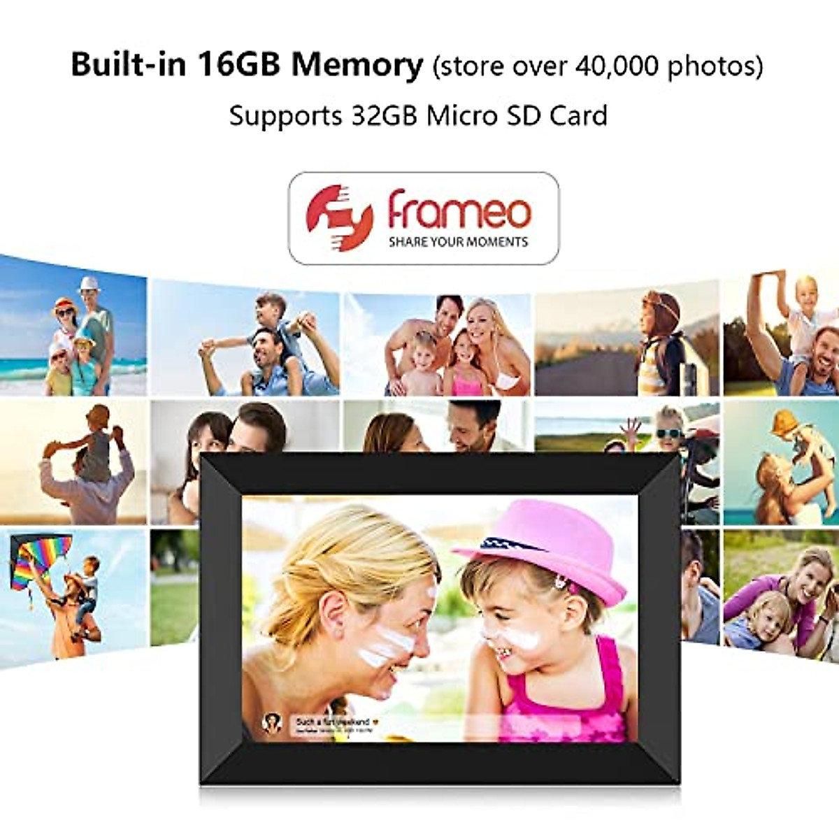 FRAMEO Digital Photo Frame WiFi 10.1 Inch HD IPS LCD Touch Screen, 16GB Memory, Auto-Rotate, Wall-Mountable, Easy Setup to Share Photos & Videos via Free App from Anywhere