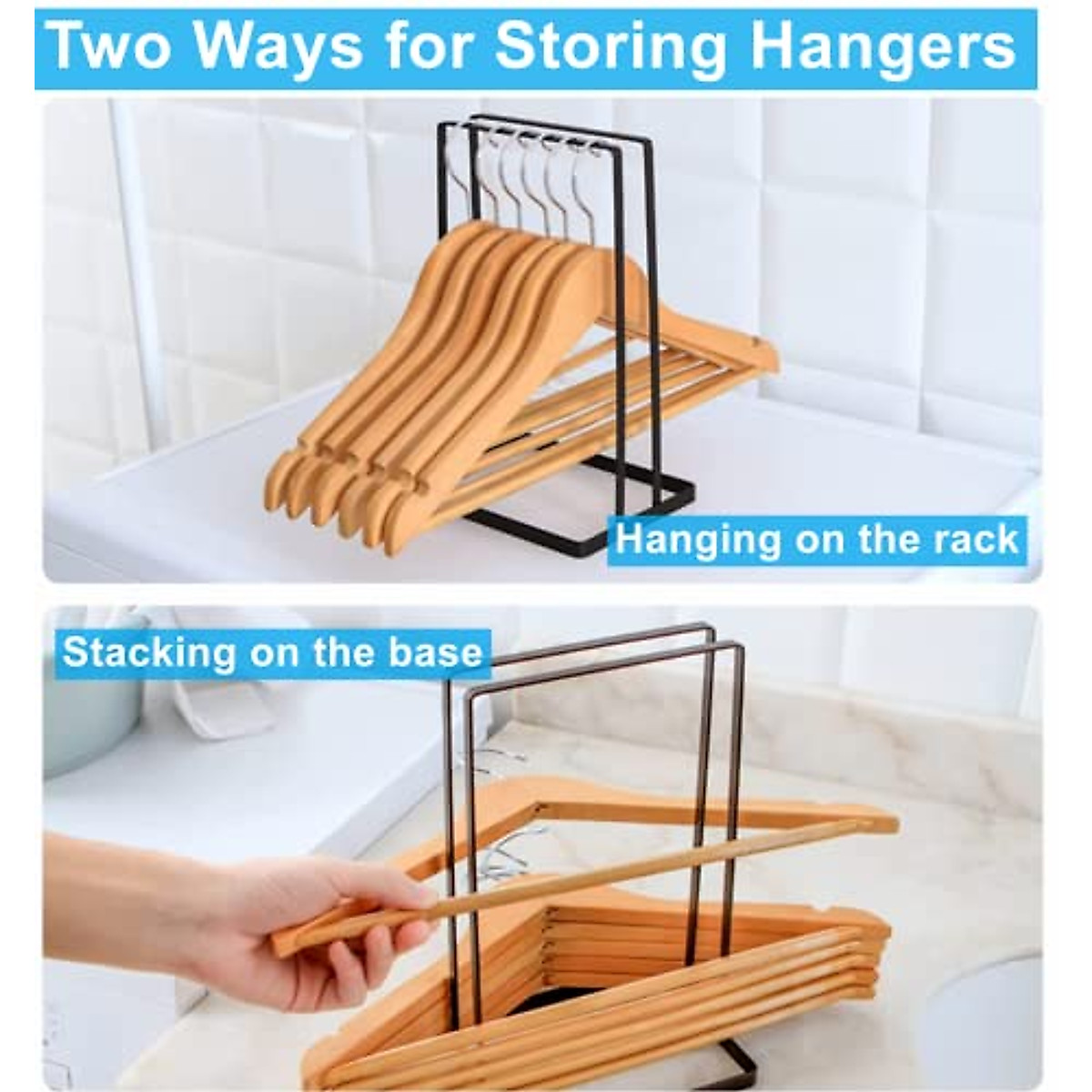 Hanger Stacker 2 Pack, Clothes Hanger Holder Organizer for Closet Laundry Room,Coat Hanger Organizer Stacker for Wire Hangers,Hanger Rack Stand Hanger Caddy for Adult Kids Velvet Pants Hangers Storage