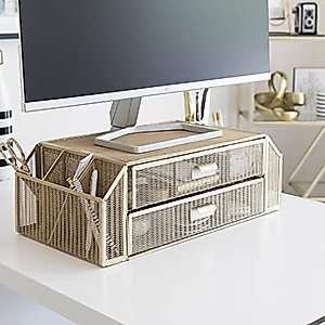 BLU MONACO Gold Monitor Stand with Drawer – Computer Monitor Riser with Storage – Laptop Stand for Desk with Storage - Laptop Organizer - Desk Organizer with Drawers