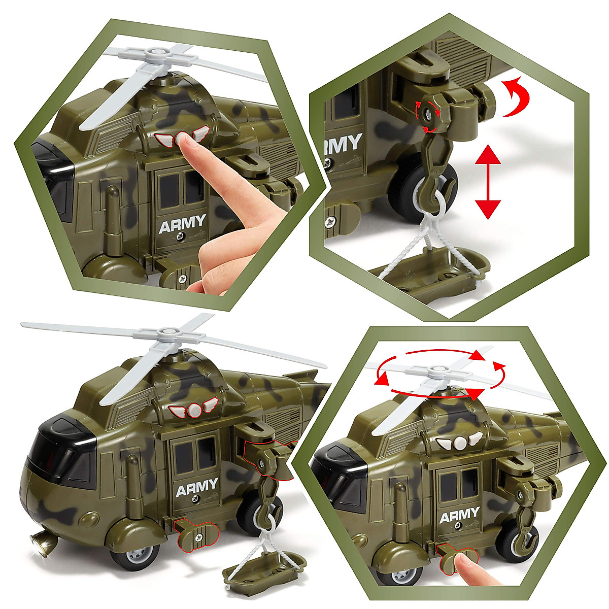 JOYIN 3 in 1 Friction Powered Siren Army Vehicle Toy with Action Figures - Military Truck, Helicopter and Tank Toy with Light and Sound Siren for Imaginative Play, Xmas Gifts for Kids