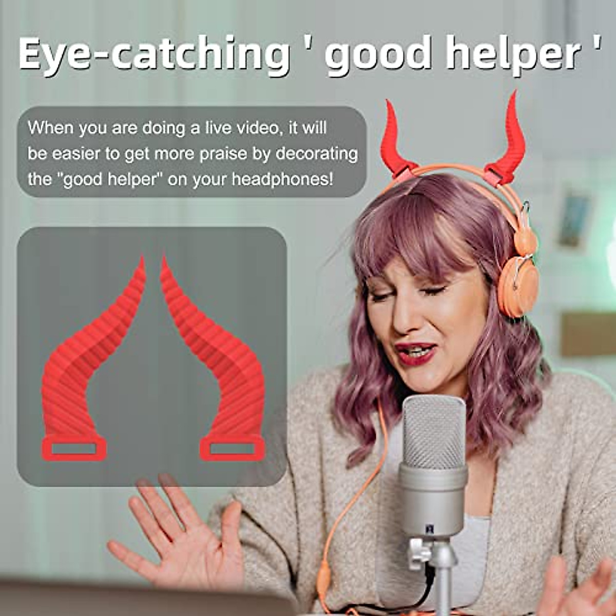 TOLUOHU Cool Horn Headphone Attachment for All Over-Ear Headphones, Cosplay Photo Gaming Headset Props for E-Sports Gamers & Audio Anchors with Adjustable Accessories ( Red )