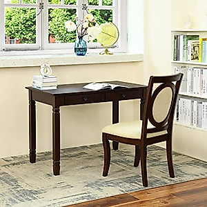 FurnitureR Antique Understated Writing Farmhouse Solid Wood, Signature 2 Drawers for Living Room Bedroom Home Office Board Desk, Brown