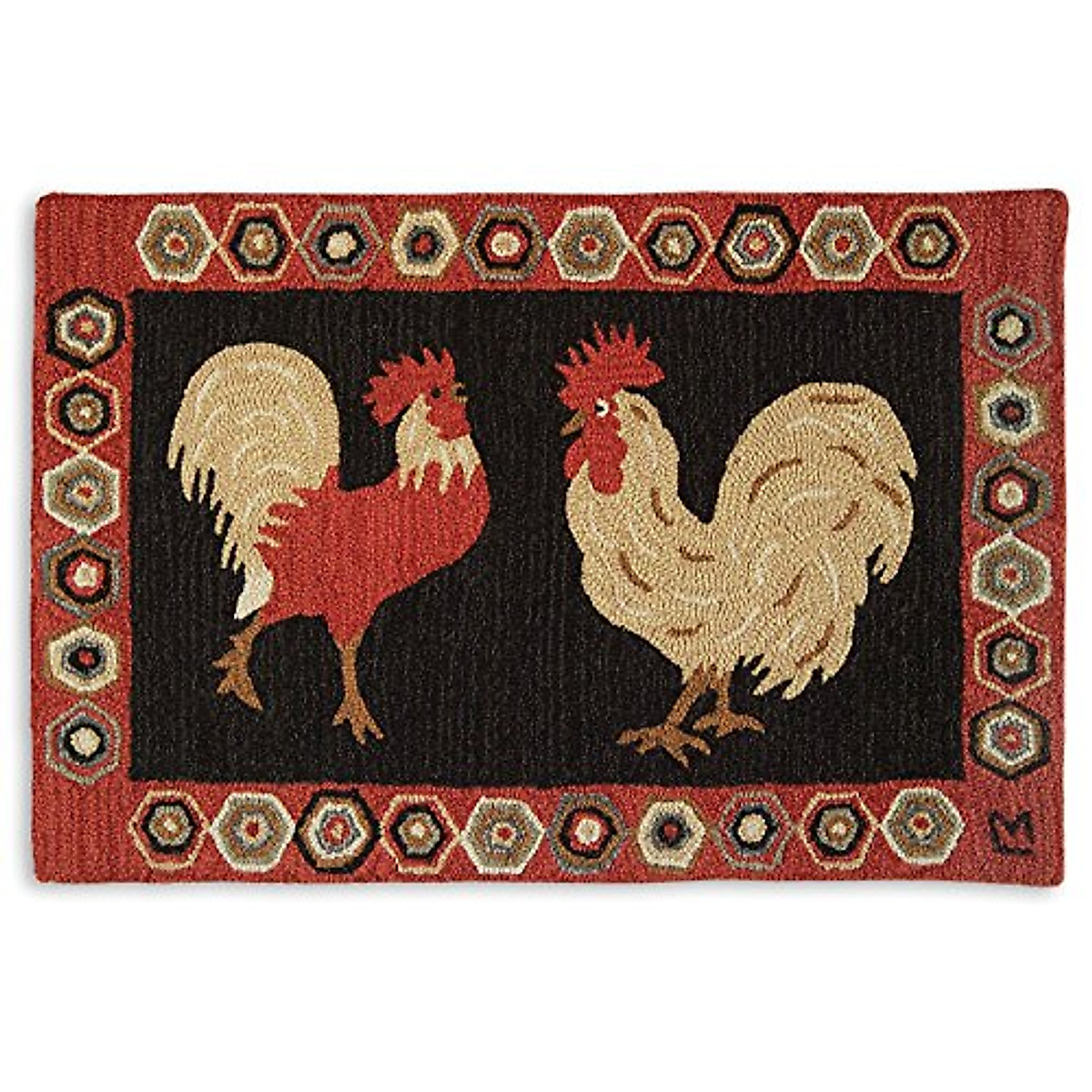 Chandler 4 Corners Artist-Designed Two Roosters Hand-Hooked Wool Accent Rug (2' x 3') Farm Animal Themed Rug for Hallways, Living or Dining Rooms -Easy Care & Low Maintenance - Chicken Throw Rug