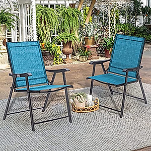 VICLLAX Folding Patio Chairs Set of 4, Portable Patio Dining Chairs Sling Back Chairs for Garden