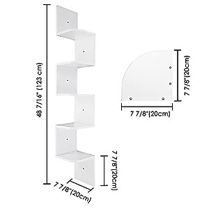 Yescom 5 Tiers Zig Zag Floating Wall Mount Corner Shelf Wooden Display Shelves Storage Organizer with Gradienter White