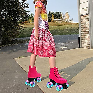 PERZCARE Roller Skates for Women&Girls,Premium High-top Classic Double-Row Design Roller Skates Shoes 4 Shiny Wheels,PU Leather Roller Skates for Beginners Teens/Adult/Boys/Unisex Indoor/Outdoor