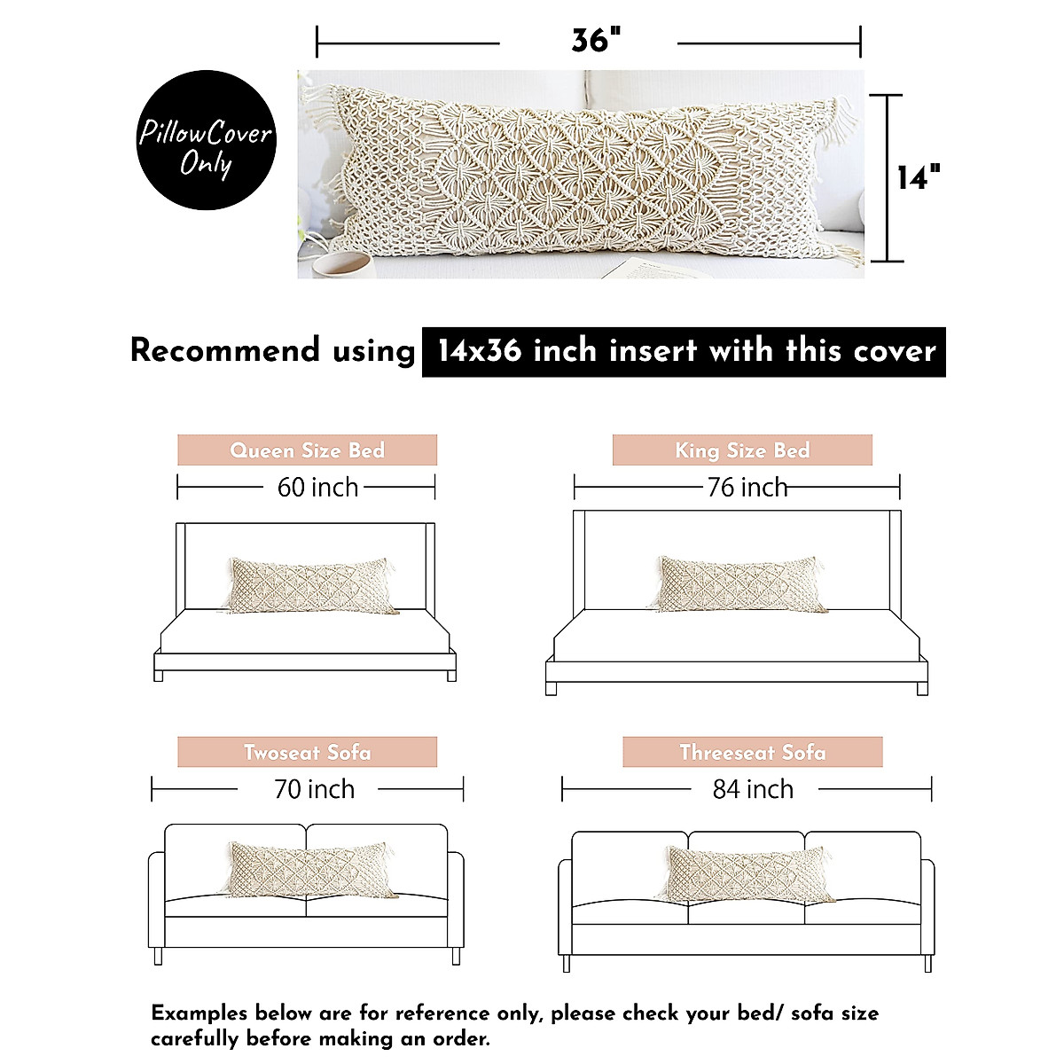 BlissBlush Cream Beige Lumbar Pillow Cover 14x36, Farmhouse Body Lumbar Pillow Cover, Couch Bed Lumbar Throw Pillow Cover, Decorative Pillow for Bed(1 Piece, Cover Only, 14x36 inch)