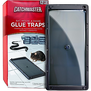 Catchmaster Rat, Snake and Mouse Traps 12Pk, Large Bulk Glue Rat Traps for Home, Pre-Scented Adhesive Plastic Tray for Inside House, Snake, Mice, & Spider Catcher, Pet Safe Pest Control