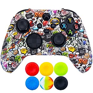 9CDeer 1 Piece of Silicone Transfer Print Protective Thick Cover Skin + 6 Thumb Grips for Xbox Series X/S Controller Strawberry