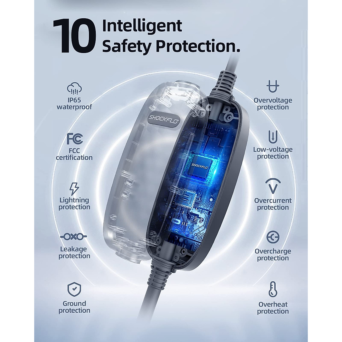 ShockFlo G Mini Level 1-2 EV Charger,16 Amp 110-240V 21ft Portable Electric Vehicle Charger,NEMA 6-20 Plug with NEMA 5-15 Adapter for J1772 Electric Cars