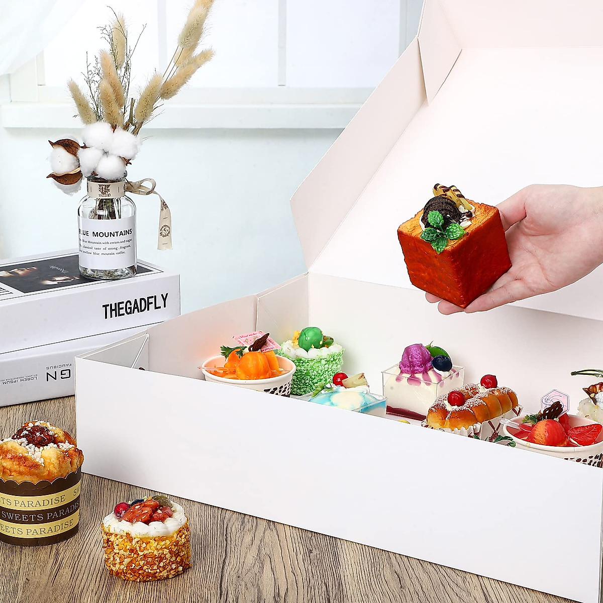 Tudomro 10 Pack 19 x 14 x 4 Inch Cake Box, Cardboard Cake Boxes, Large Rectangle Boxes, Kraft Non Window Bakery Pastry supplies(White)