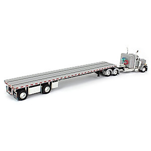 DCP 1/64 Silver & Black Peterbilt 359 36" Flattop Sleeper w/ 53' Wilson Roadbrute Flatbed Trailer 60-1540