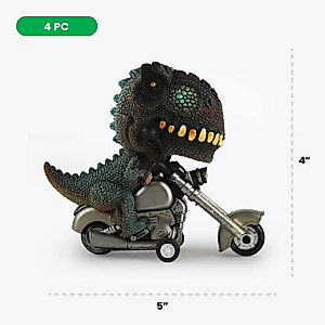 Boley Dinosaur Cars - T-Rex, Triceratops, Rhinoceros, and Shark Rev Up Toy Car for Boys, Girls, and Toddlers - Pull Back Car for Kids Ages 3 and Up