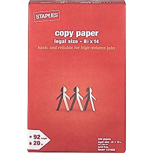 Staples Copy Paper, 8 1/2" x 14", Ream