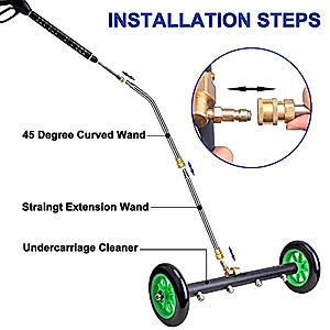 VIGRUE 4000PSI Pressure Washer Undercarriage Cleaner Water Broom, Undercarriage Pressure Washer Attachment, 16 Inch Pressure Washer Accessories with 3 Extension Wands, 4 Nozzles (Green)
