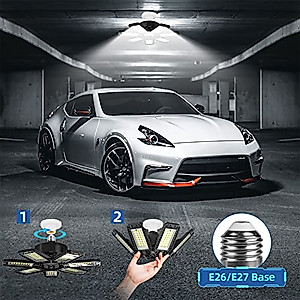 ISKYDRAW LED Garage Light - 2 Pack 200W Garage Light with 7+1 Deformable Panels and 20000LM LED Garage Ceiling Lights, Compatible with E26/E27 Base for Garage, Warehouse, Shop, Basement, Storage Room