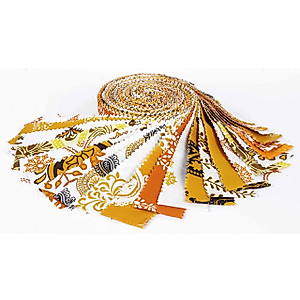 Soimoi 40Pcs Paisleys Print Precut Fabrics Strips Roll Up 1.5 inches Cotton Jelly Rolls for Quilting - Orange