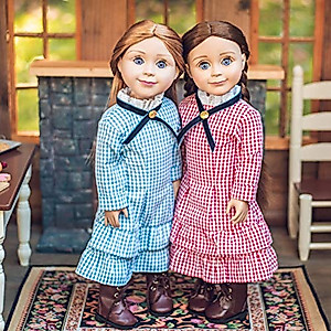 The Queen's Treasures 18 Inch Doll Clothes, Little House on The Prairie Authentic Laura & Mary Ingalls Blue Check Dress Outfit , Compatible for Use with American Girl Dolls