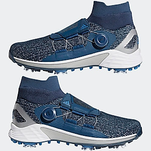 adidas Men's ZG21 Motion Primegreen BOA Mid Cut Golf Shoes, Crew Navy/Silver/Footwear White, 10