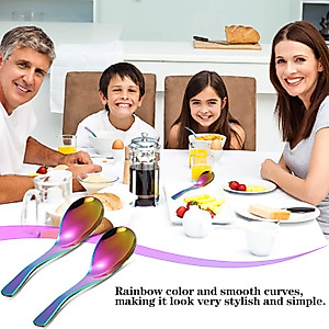 6 Pieces Rainbow Soup Spoon Colorful Stainless Steel Spoon Mirror Finish Spoons Kitchen Serving Spoons for Soup Rice Tea Milk Coffee Dessert